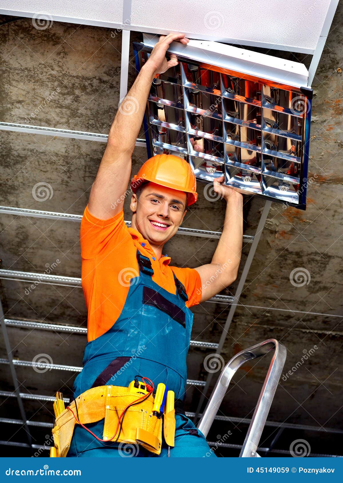 Man Installing Suspended Ceiling Stock Image - Image of occupation ...