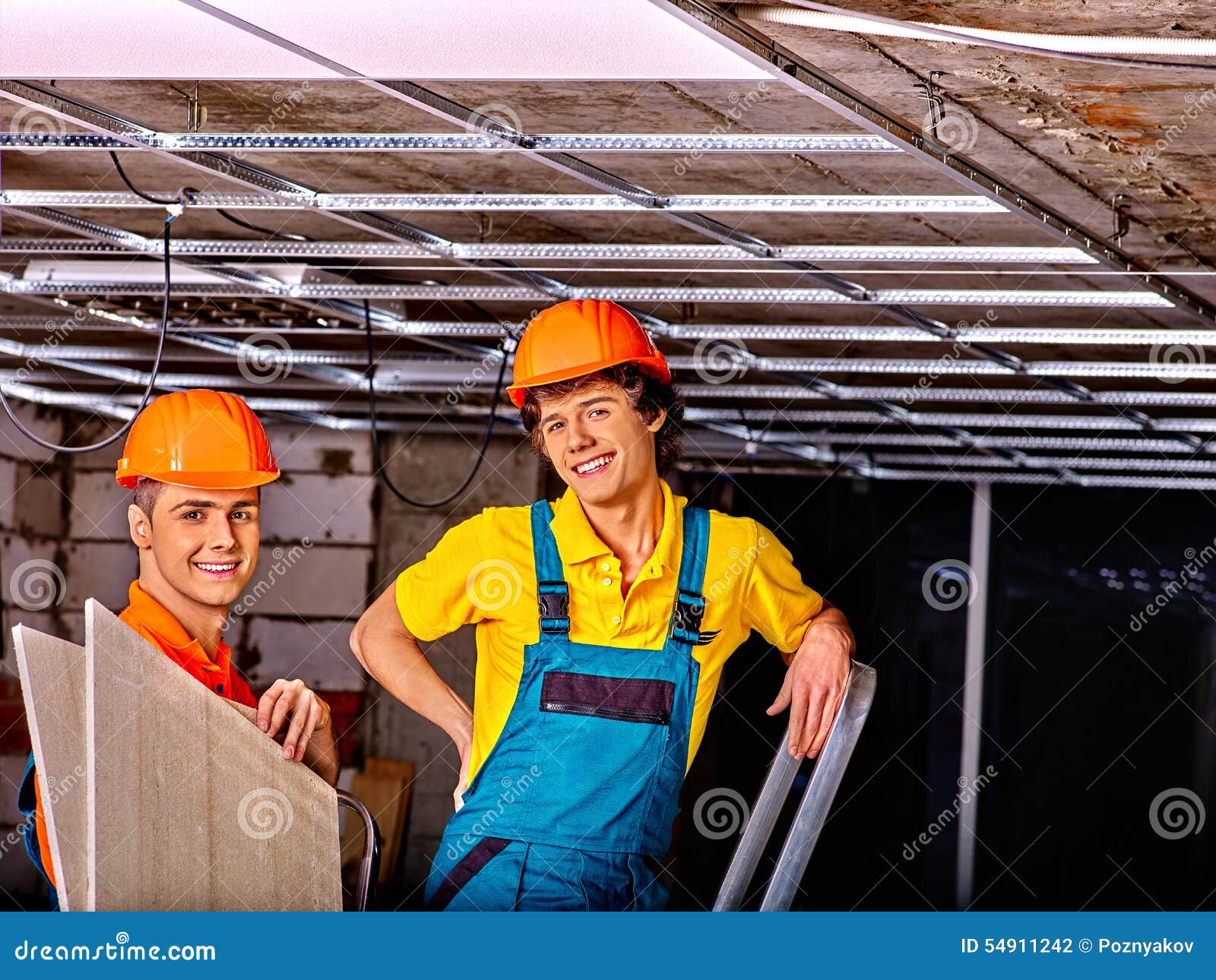 Man Installing Suspended Ceiling Stock Photo - Image of architecture ...