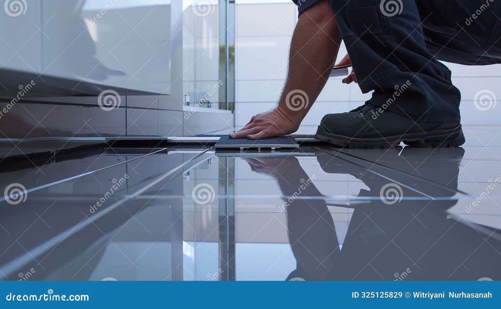 Man Installing Tiles on a Floor Stock Illustration - Illustration of ...