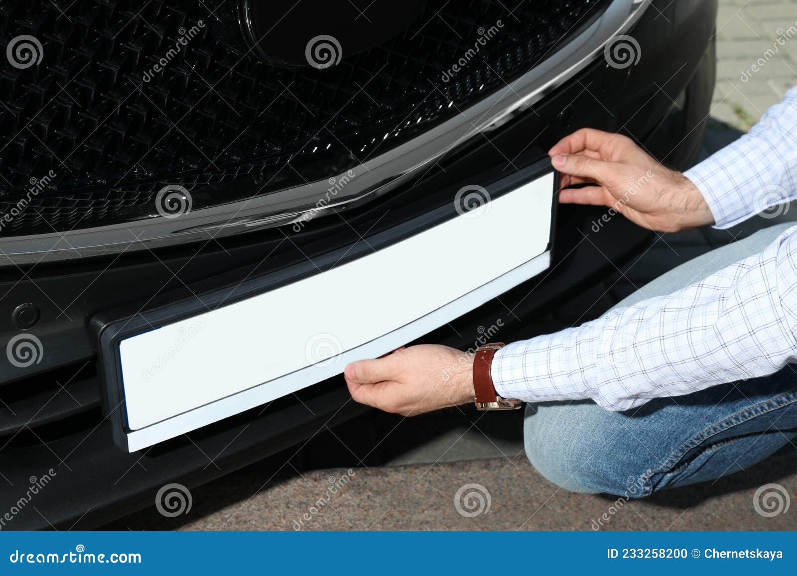 Man Installing Vehicle Registration Plate Outdoors, Closeup Stock Photo ...