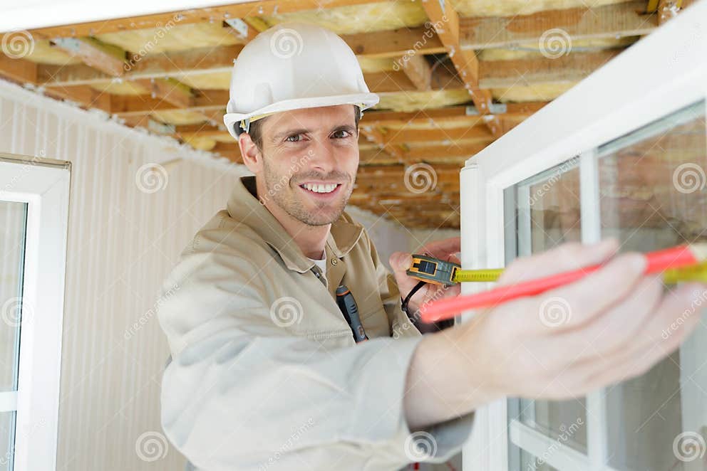 Man Installing Window Shades at Home Stock Image - Image of site ...