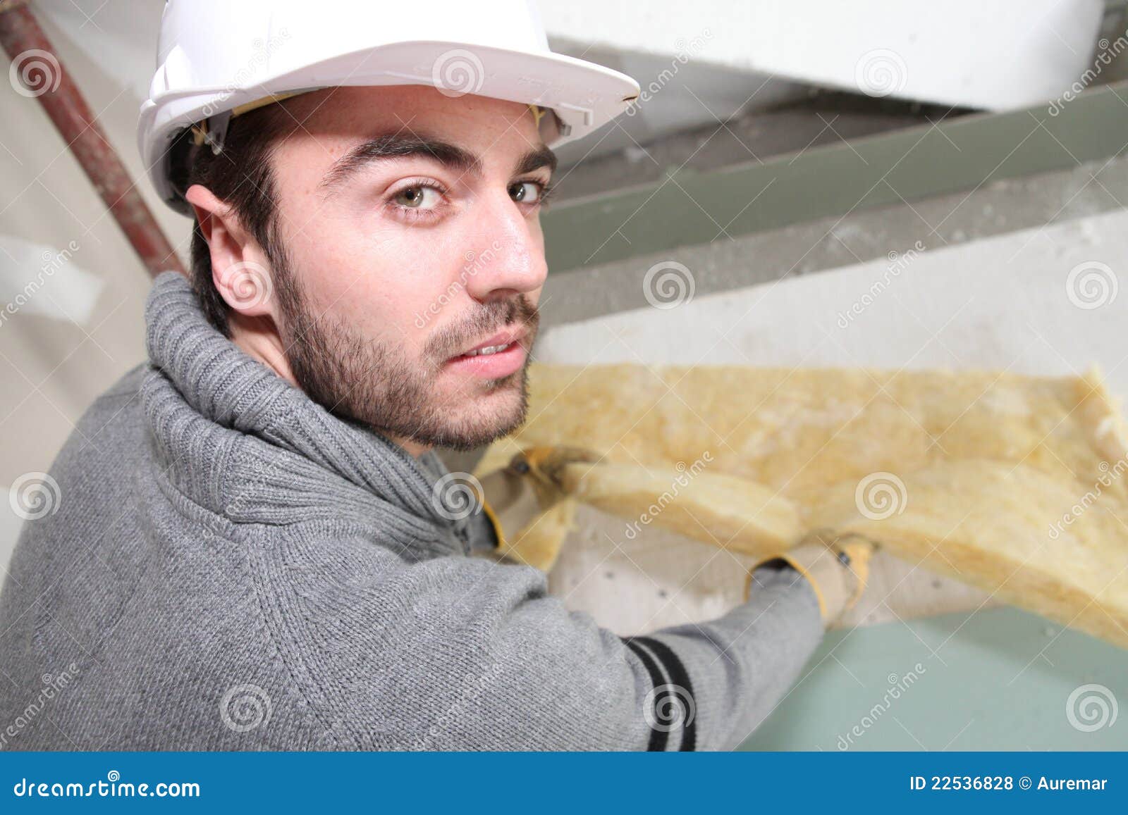 Man insulating a room stock photo. Image of house, view - 22536828
