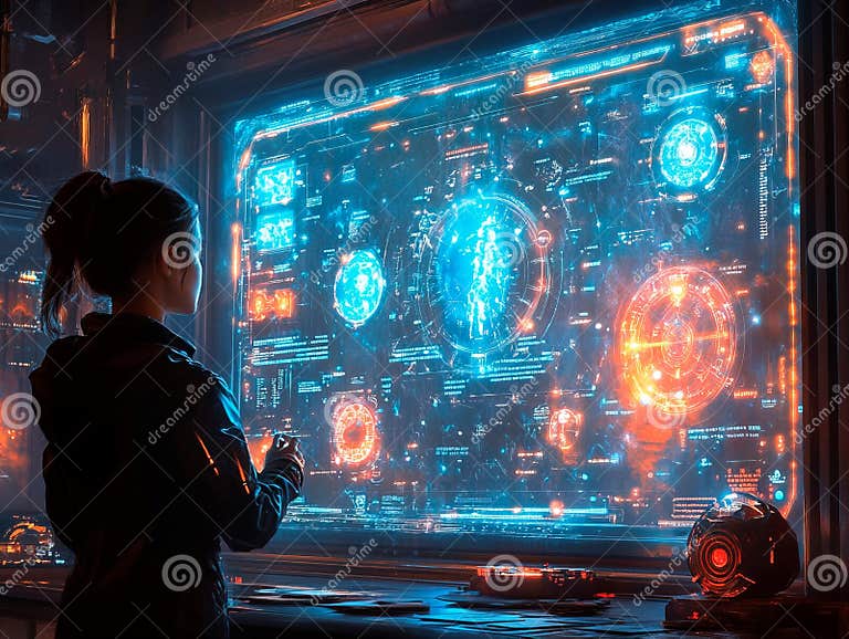 A Man is Intently Observing a Complex Technical Dashboard with Spatial ...