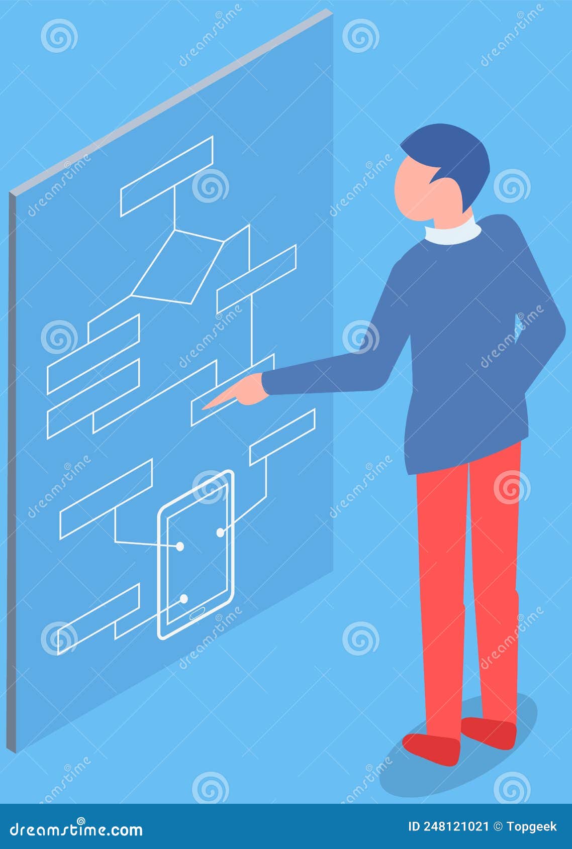 Man Interacting with Screen Digital Device Presses Button on Map ...