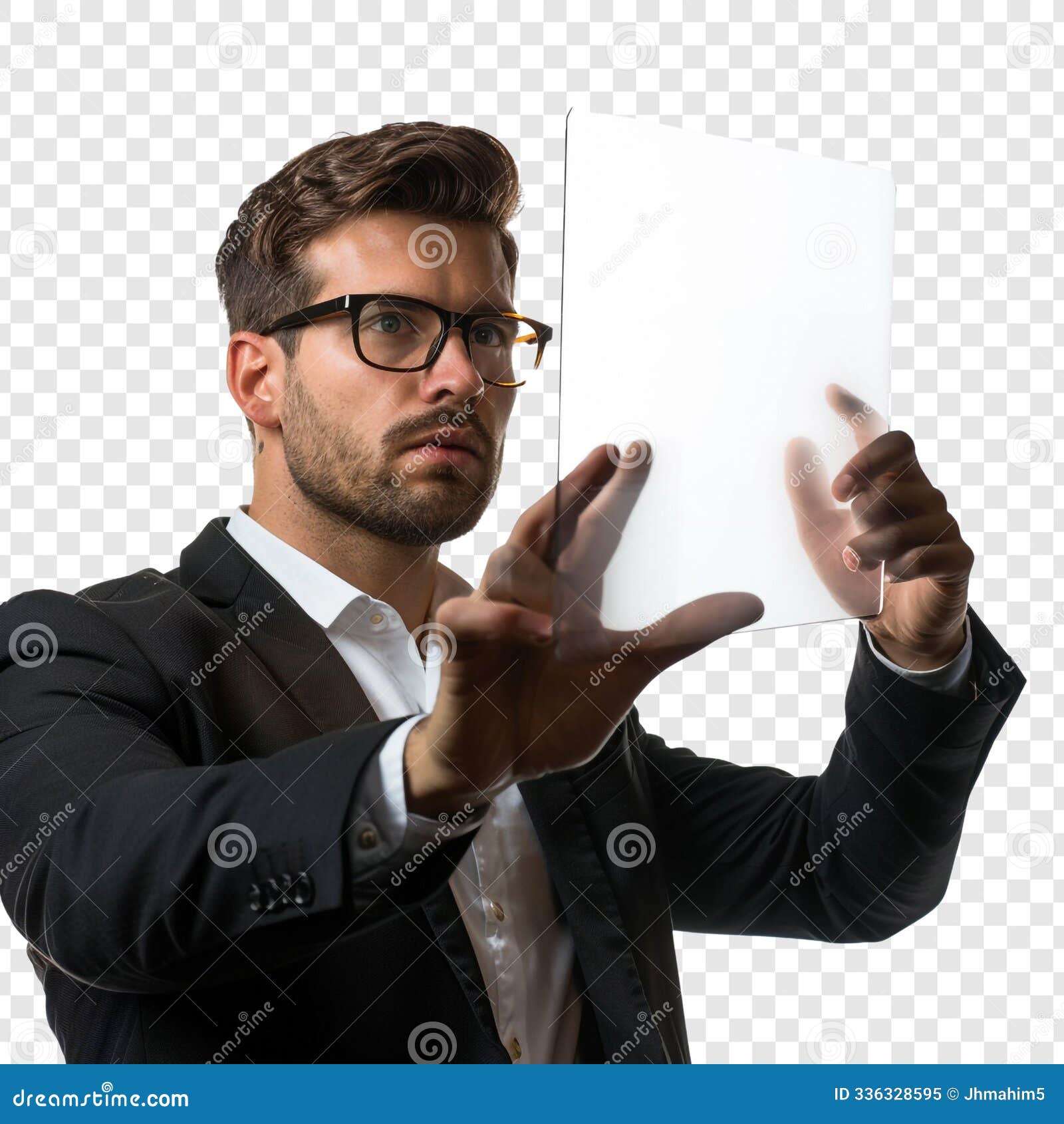 Man Interacting with Transparent Screen Stock Illustration ...