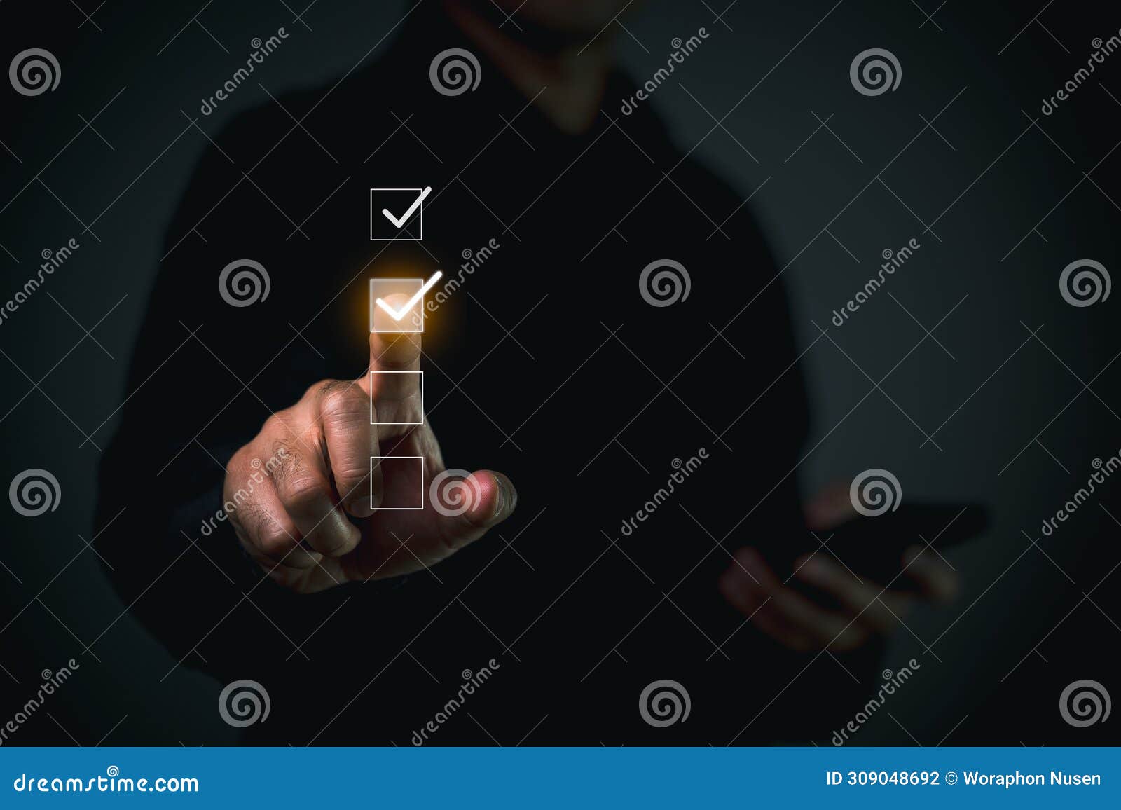 Man Interacting with Virtual Checklist Interface. Corporate Executive ...