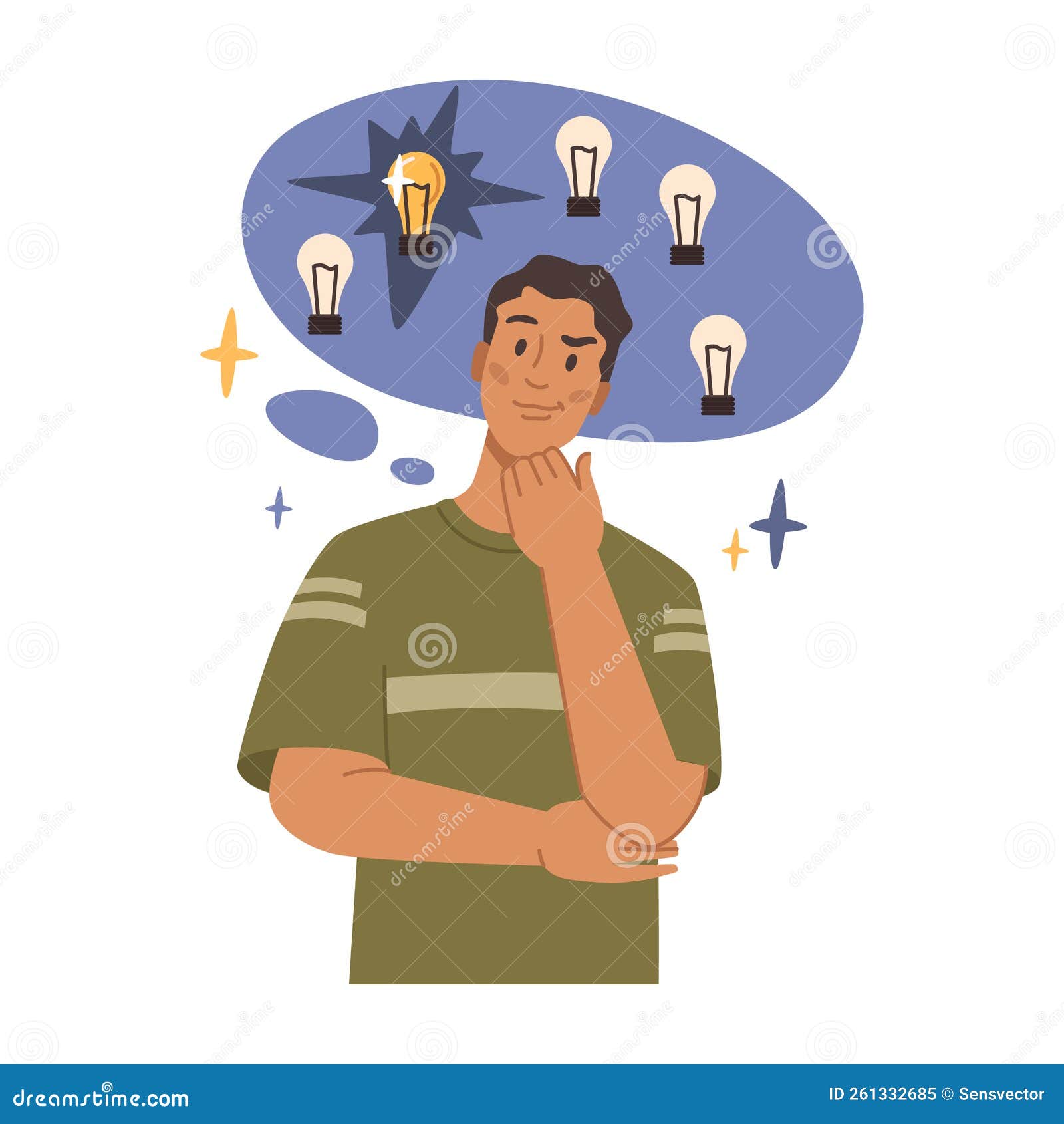 Man with Intuitive Type Thinking, Mindset Stock Vector - Illustration ...