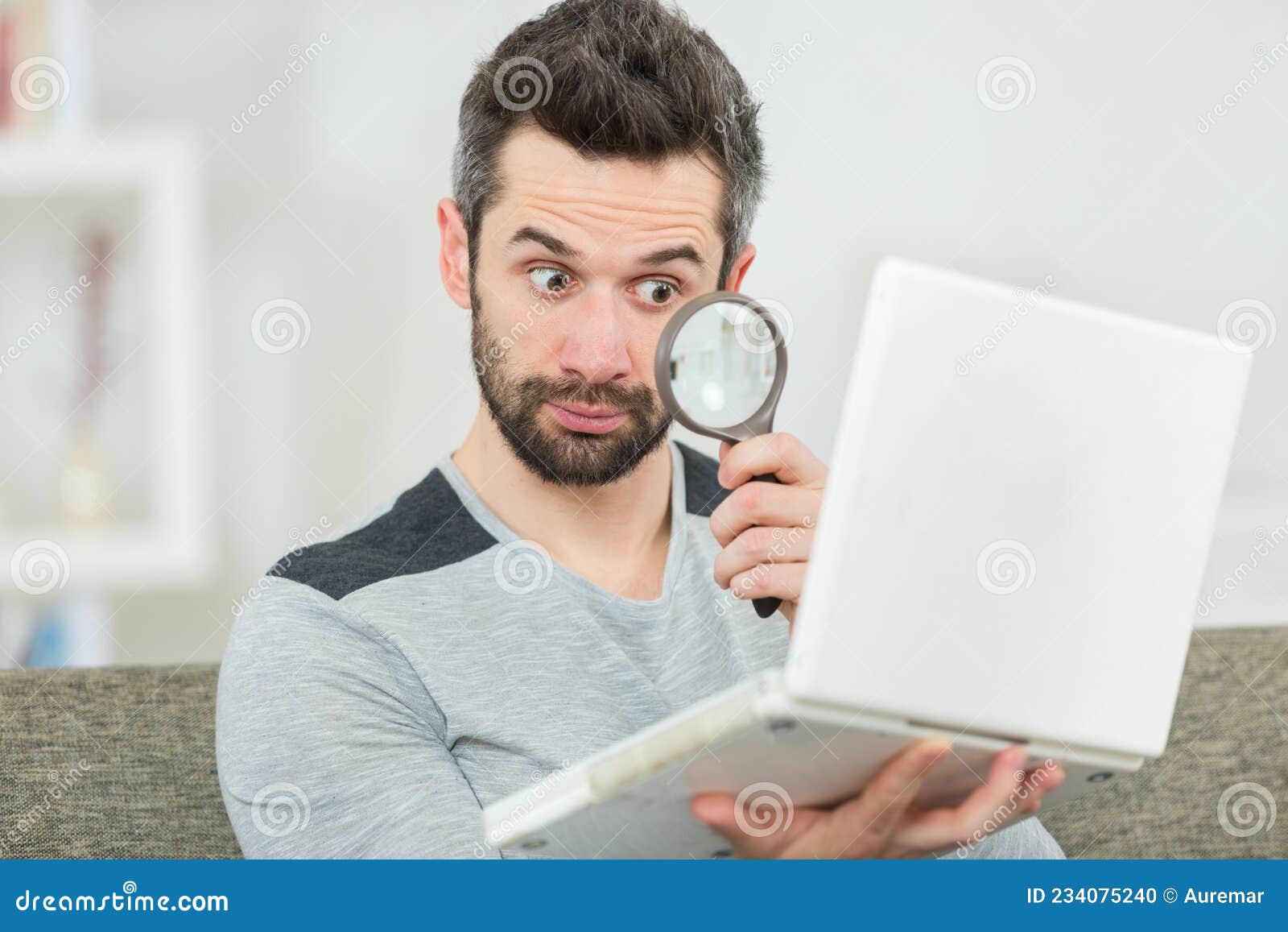 Man Investigating Article in Internet Stock Photo - Image of idea ...