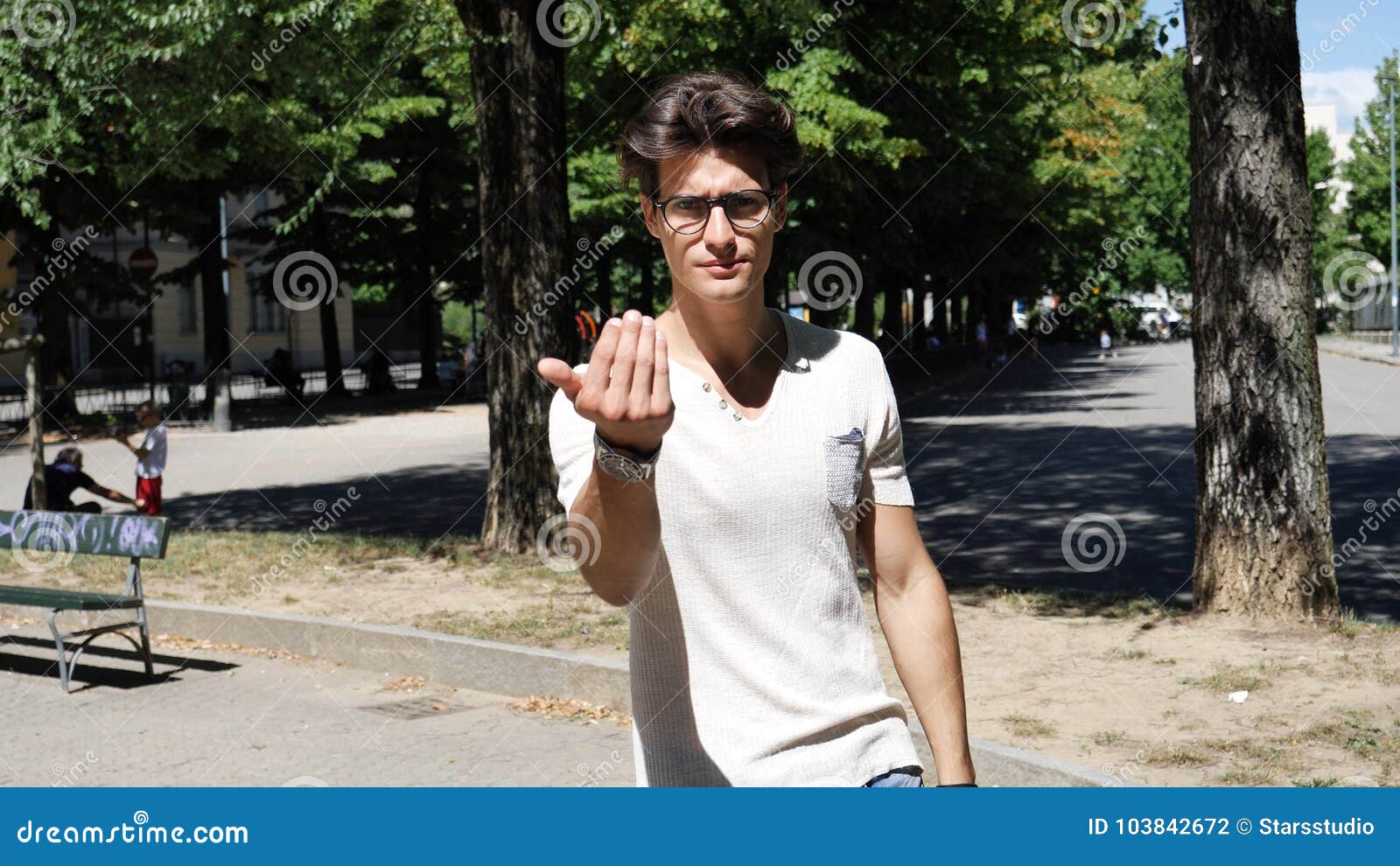 Man inviting to follow him stock photo. Image of attractive - 103842672