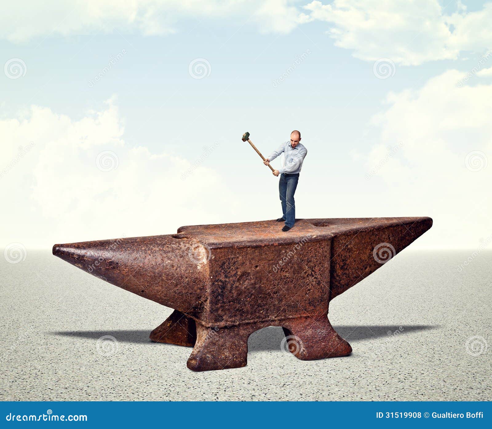 Man on iron anvil stock photo. Image of blacksmith, outdoor - 31519908