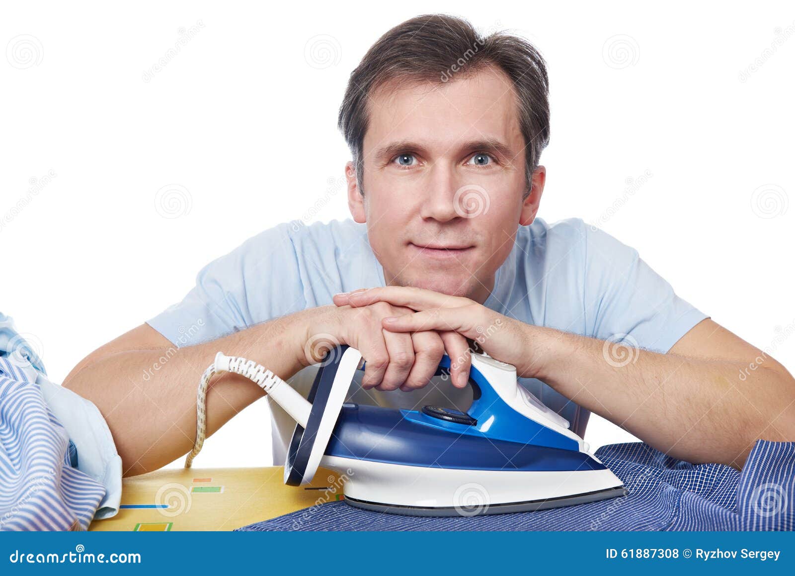 Man with iron isolated stock photo. Image of house, household - 61887308