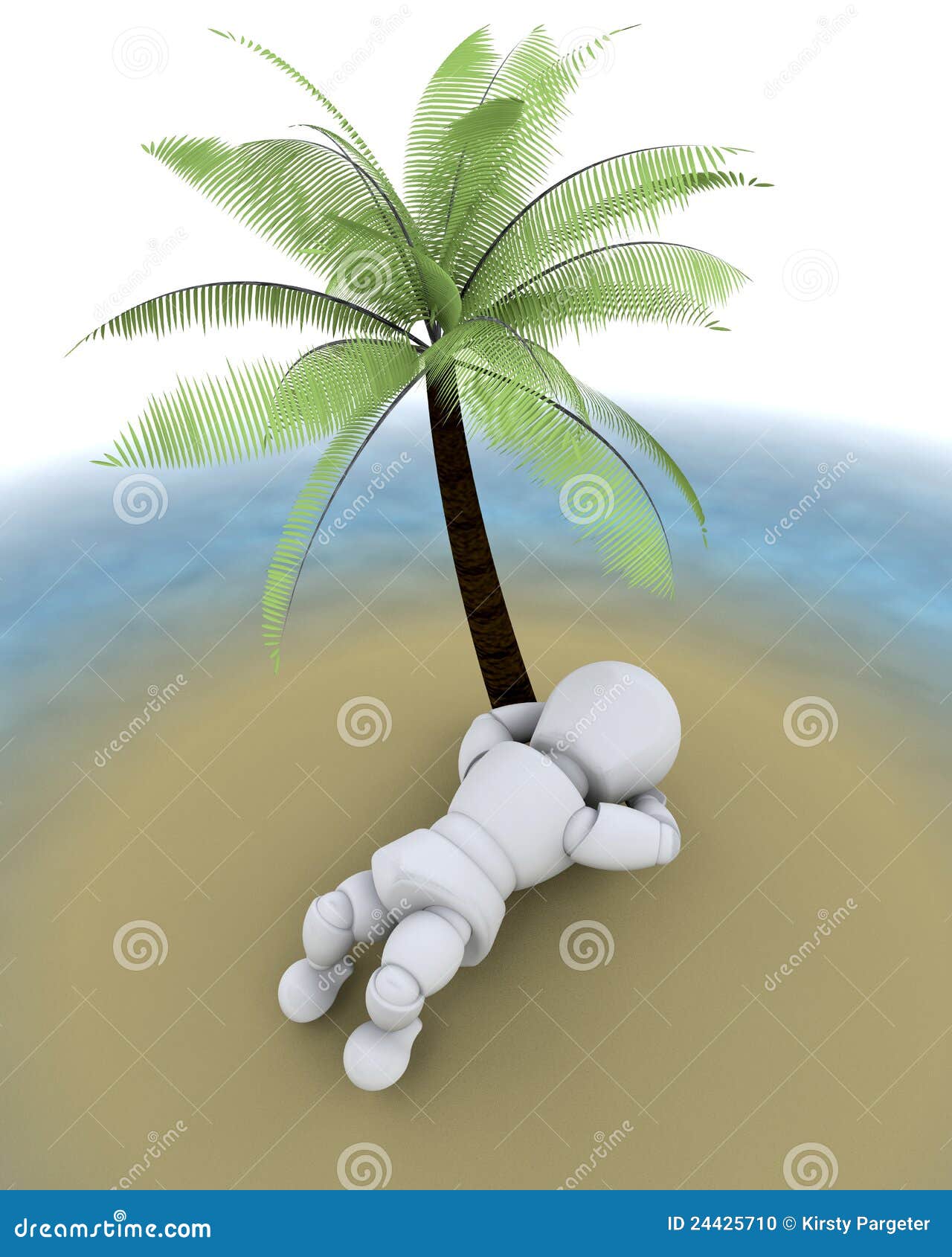 Man on Island Under a Palm Tree Stock Illustration - Illustration of ...
