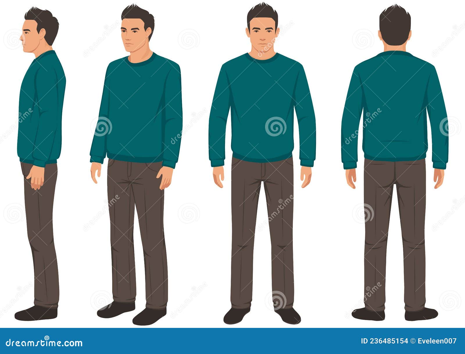 Man Isolated, Front, Back and Side View Stock Vector - Illustration of ...
