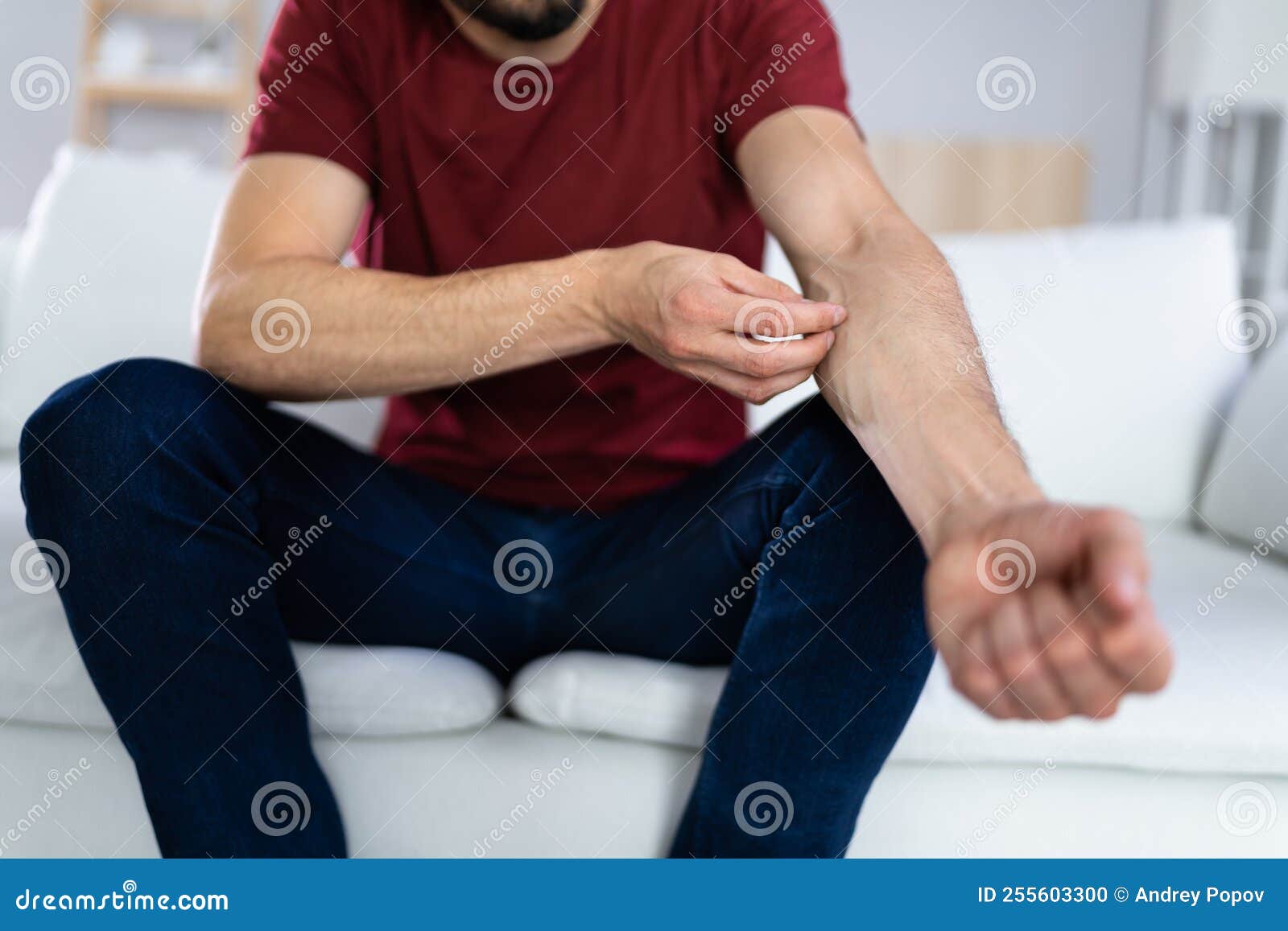 Man with Itchy Skin stock photo. Image of body, medical - 255603300