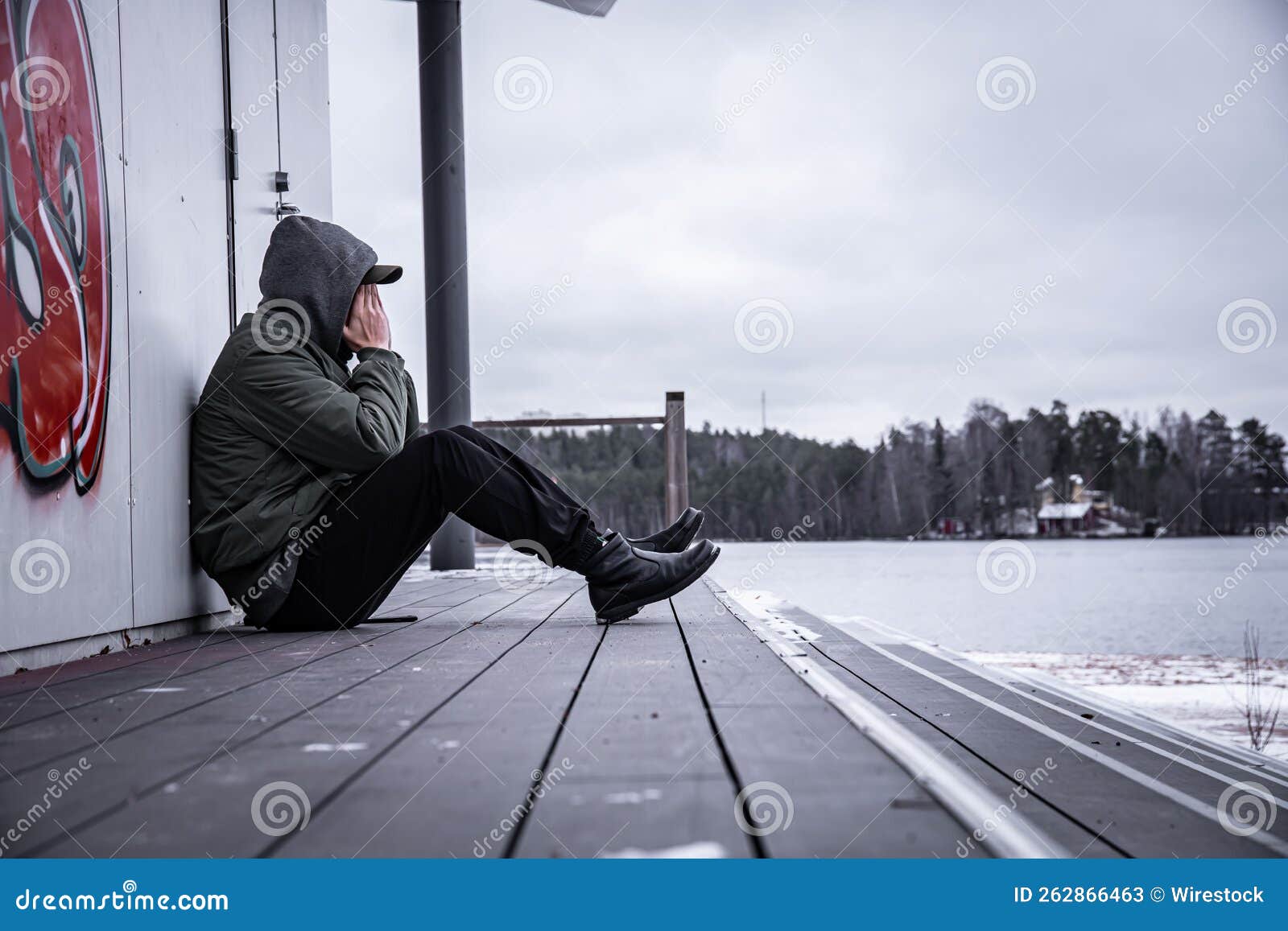 Man in a Jacket Sitting Outside the Store Stock Image - Image of shirt ...