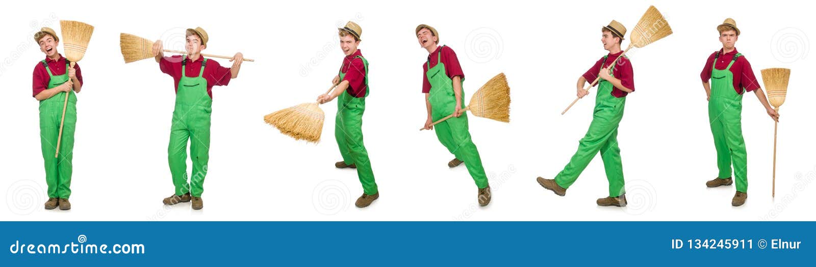The Man Janitor Isolated on the White Stock Image - Image of poses ...