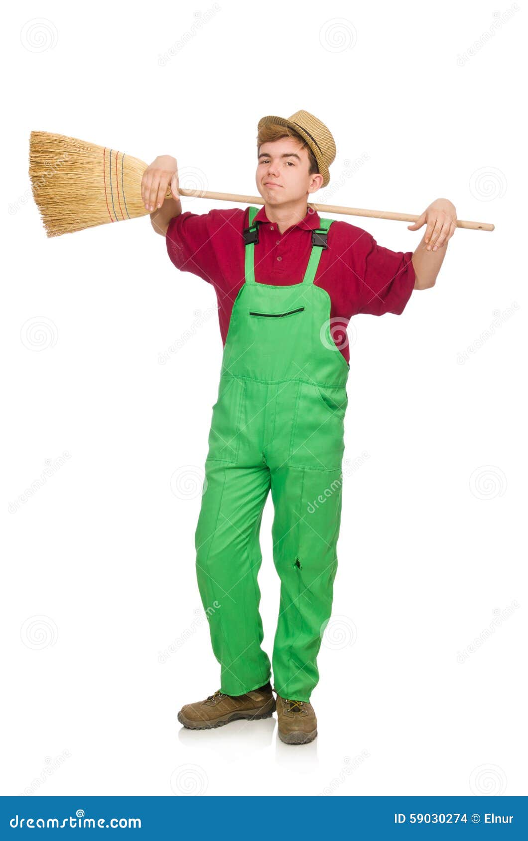 Man Janitor Isolated on the White Stock Photo - Image of floor, maid ...