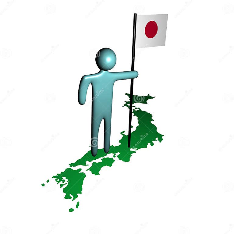 Man with Japanese Flag on Map Stock Illustration - Illustration of flag ...