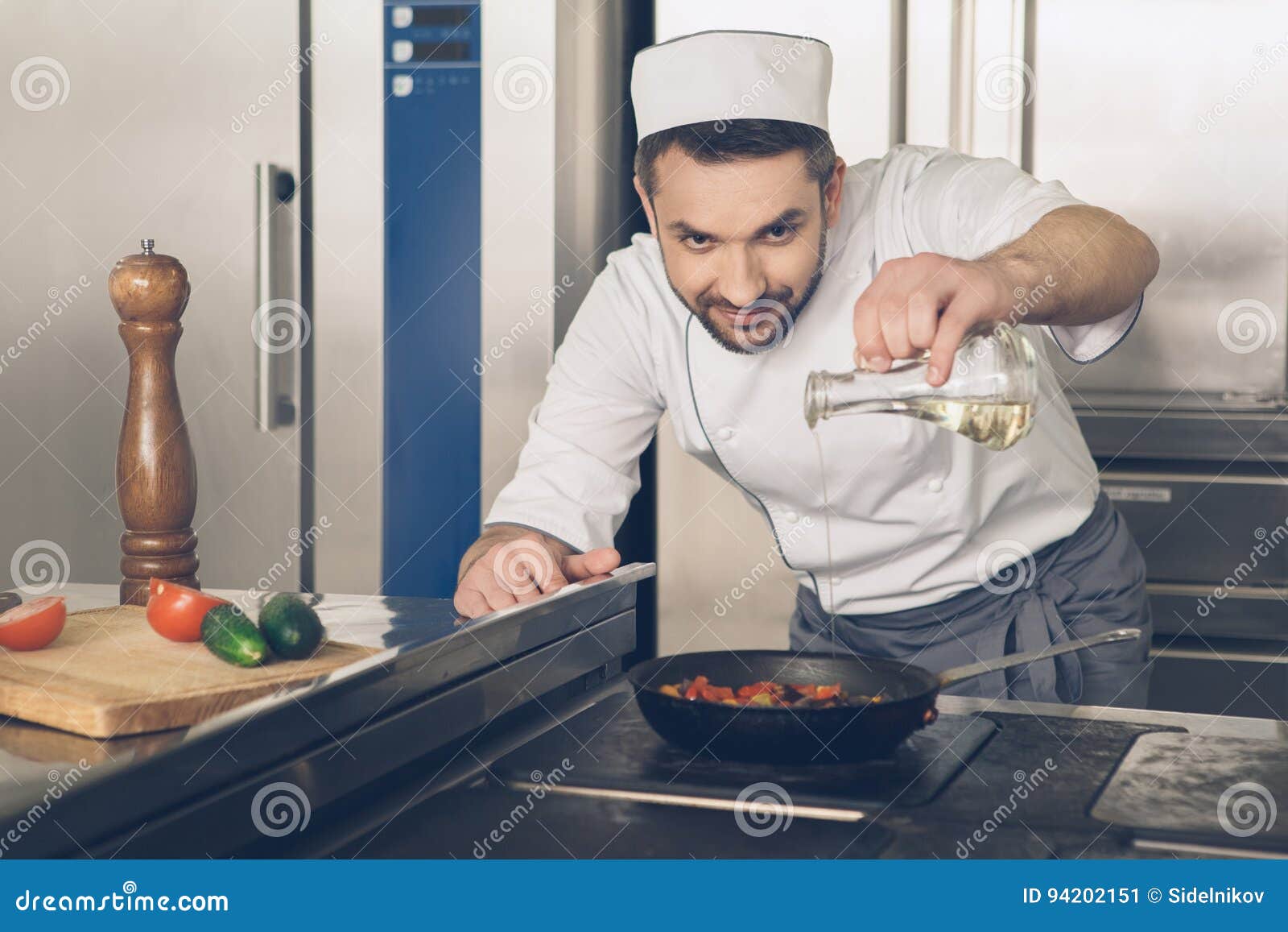 Man Japanese Restaurant Chef Cooking in the Kitchen Stock Image - Image ...