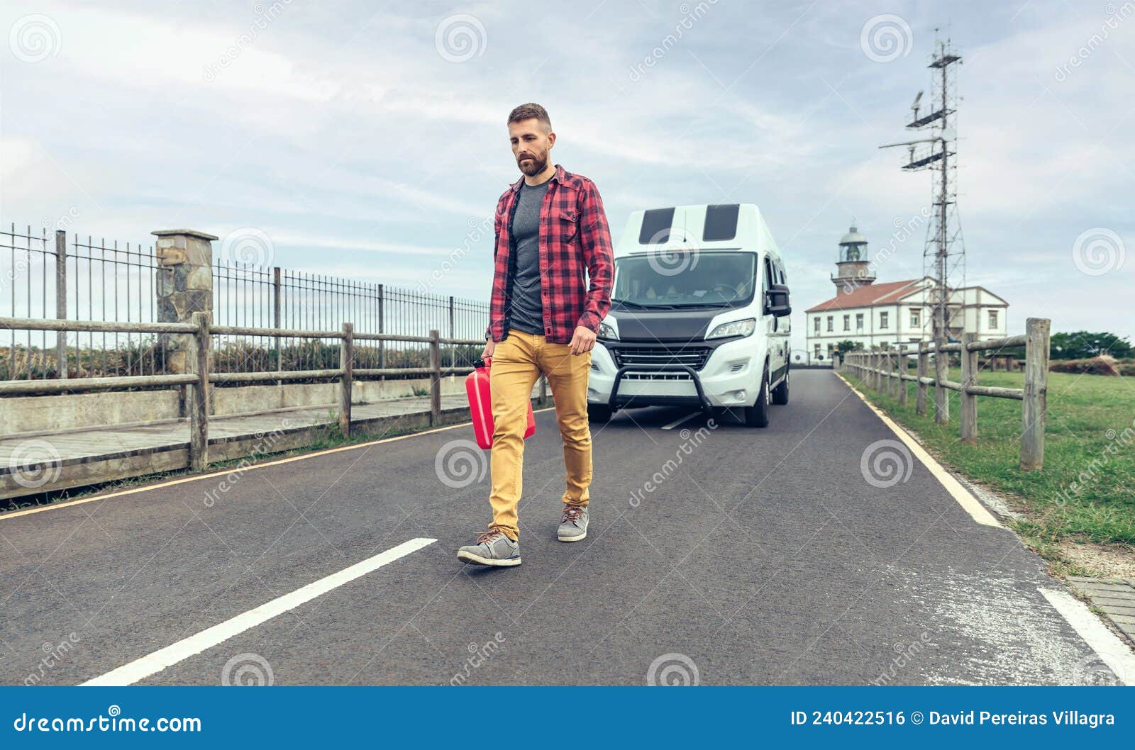 Man with Jerrycan Walking Looking for Help for His Broken Down ...