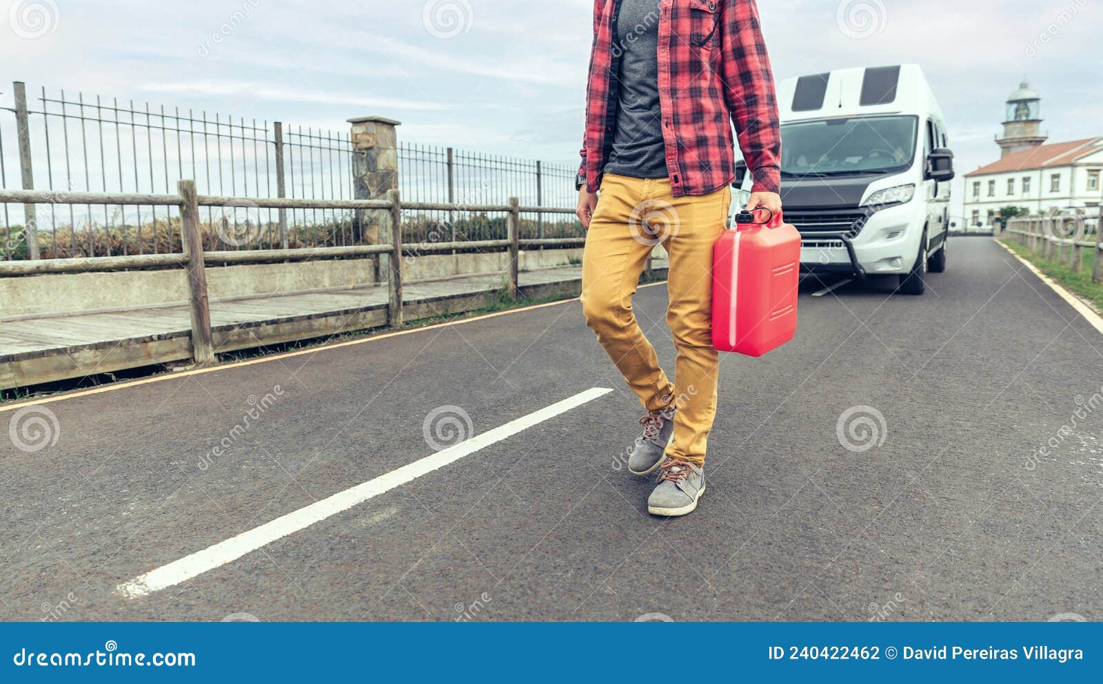Man with Jerrycan Walking Looking for Help for His Broken Down ...
