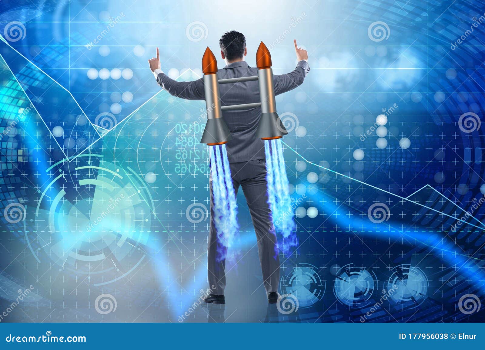 Man with Jet Pack in Business Concept Stock Photo - Image of growth ...