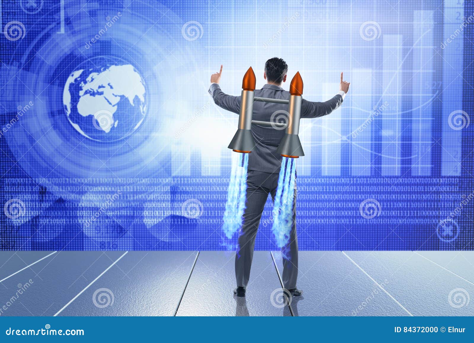 The Man with Jet Pack in Business Concept Stock Photo - Image of button ...