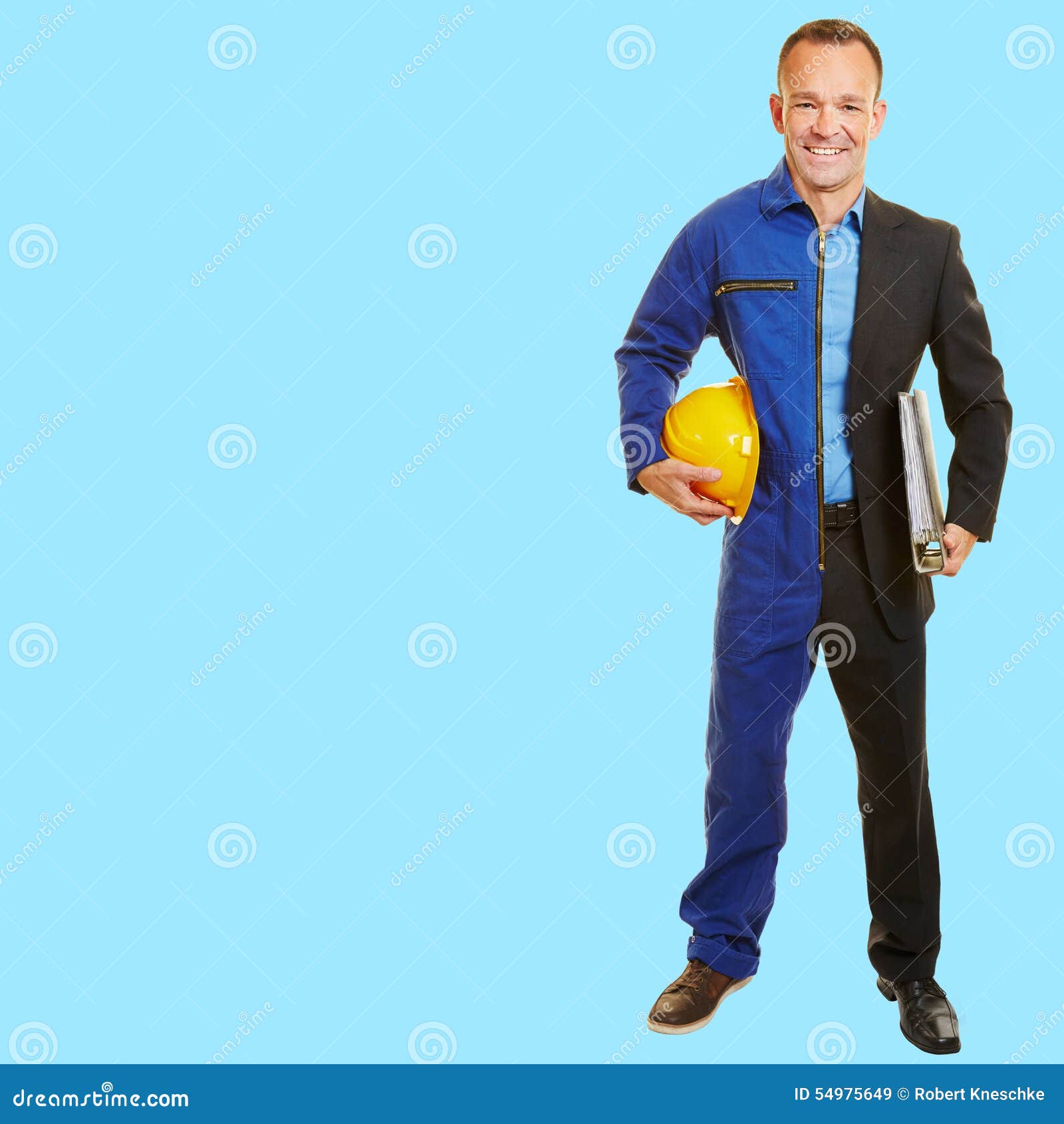 Man between Job Change in Work Clothes Stock Image - Image of merchant ...