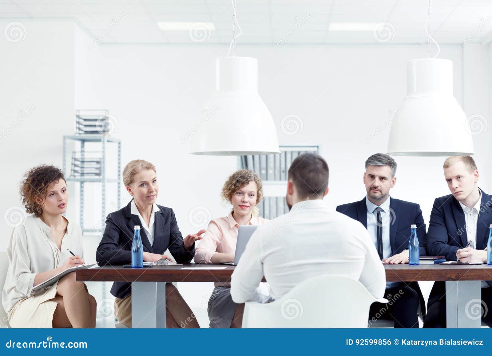Man during job interview stock photo. Image of desk, management - 92599856