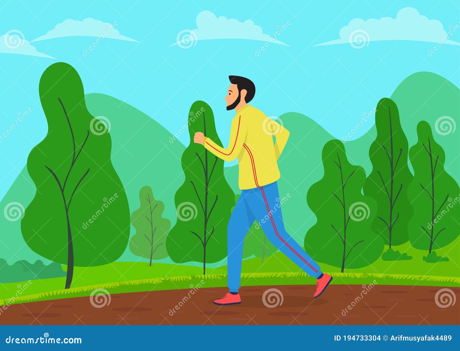 Man jogging in park stock vector. Illustration of female - 194733304