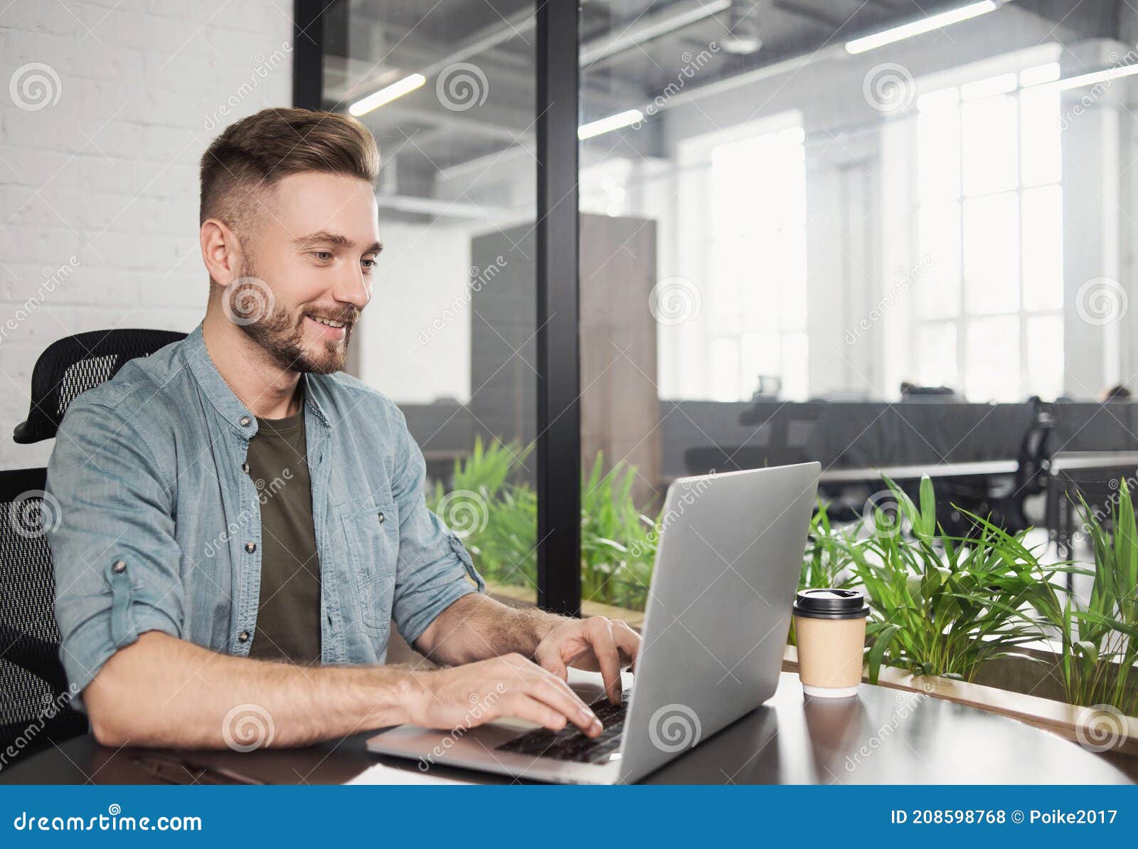 Man Journalist Working on Computer. Businessman Using Laptop in Office ...
