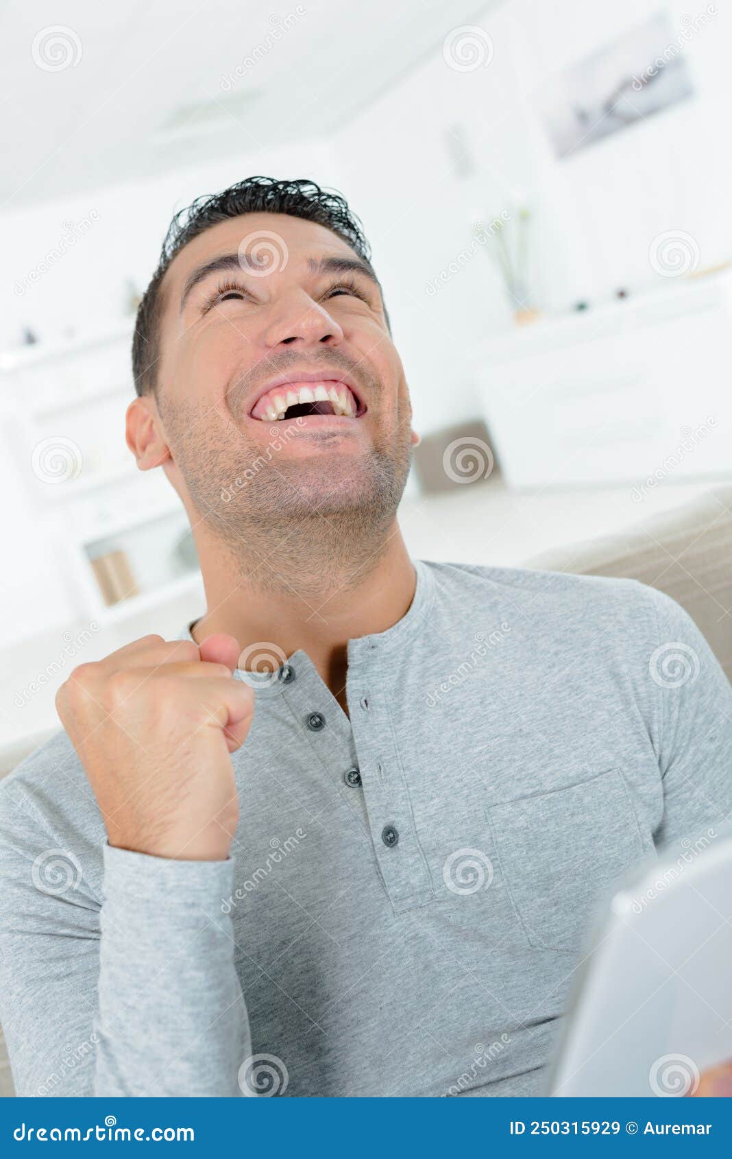 Man jubilant winner stock image. Image of victory, laughter - 250315929