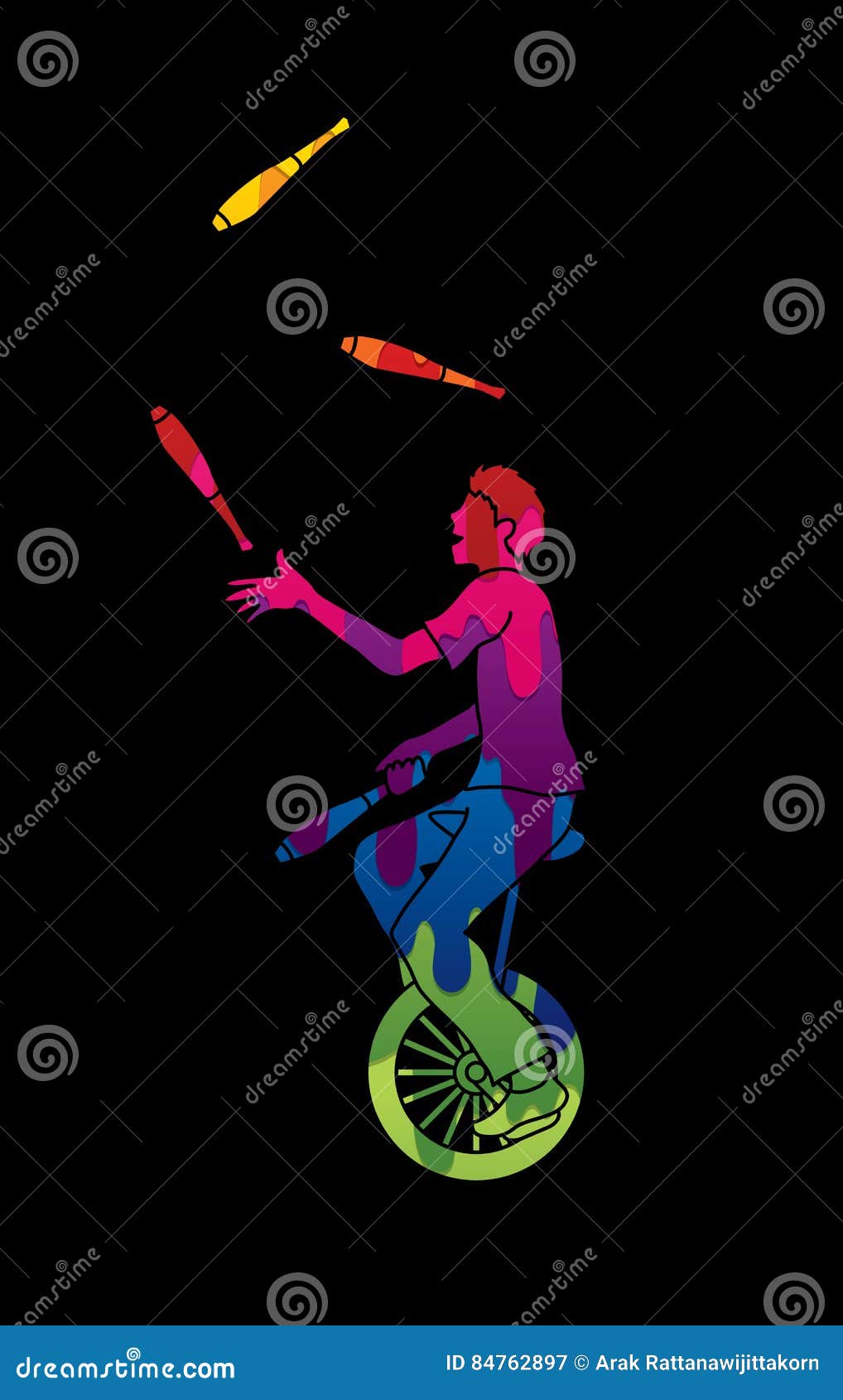 A Man Juggling Pins while Cycling Stock Vector - Illustration of ball ...