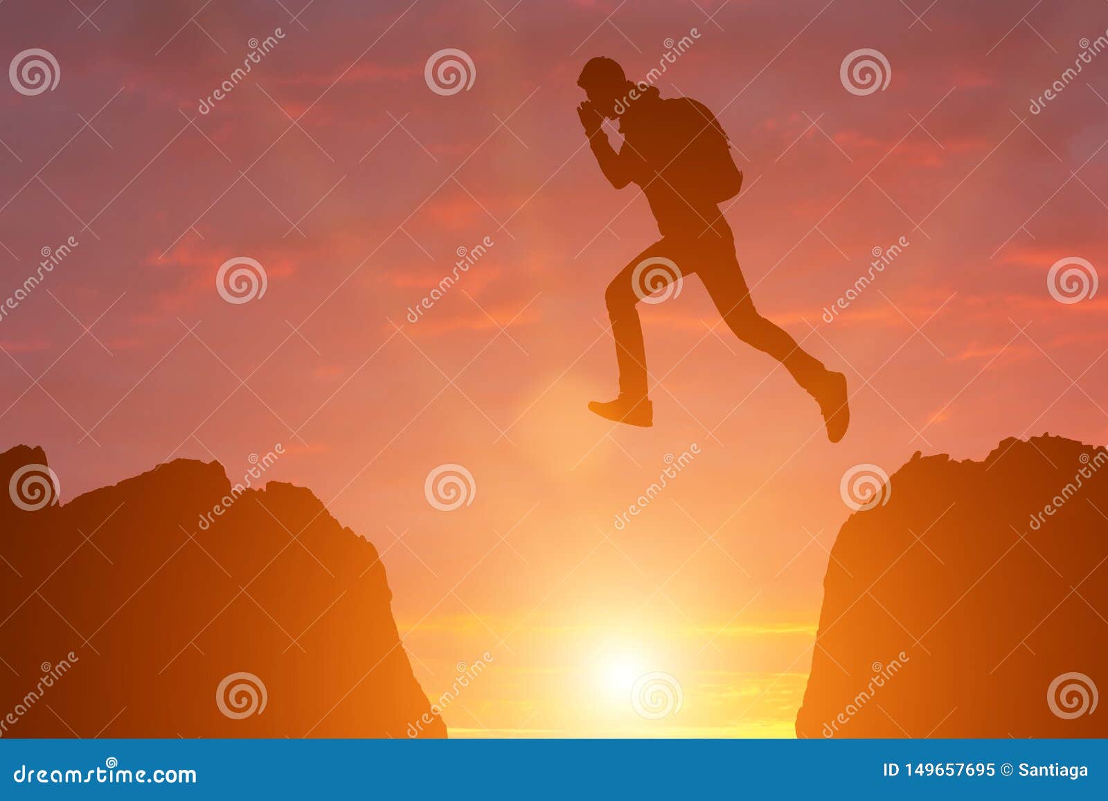 Man Jump through the Gap. Element of Design Stock Image - Image of ...