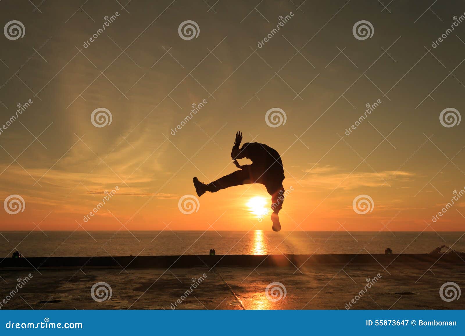Man Jumping Against Beautiful Sunset. Stock Image - Image of happy ...
