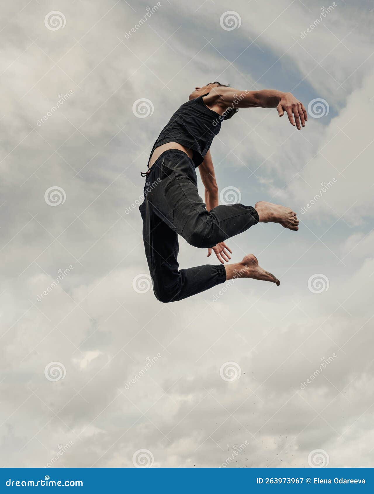 Man jumping in the air stock image. Image of landscape - 263973967