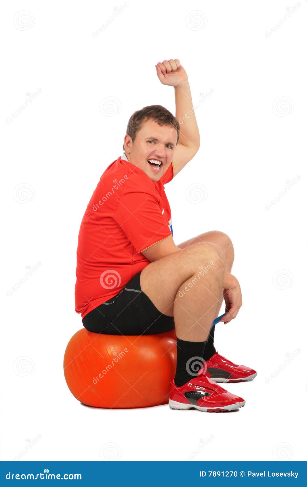 Man Jumping on Fitness Sphere Stock Photo - Image of energy, isolated ...