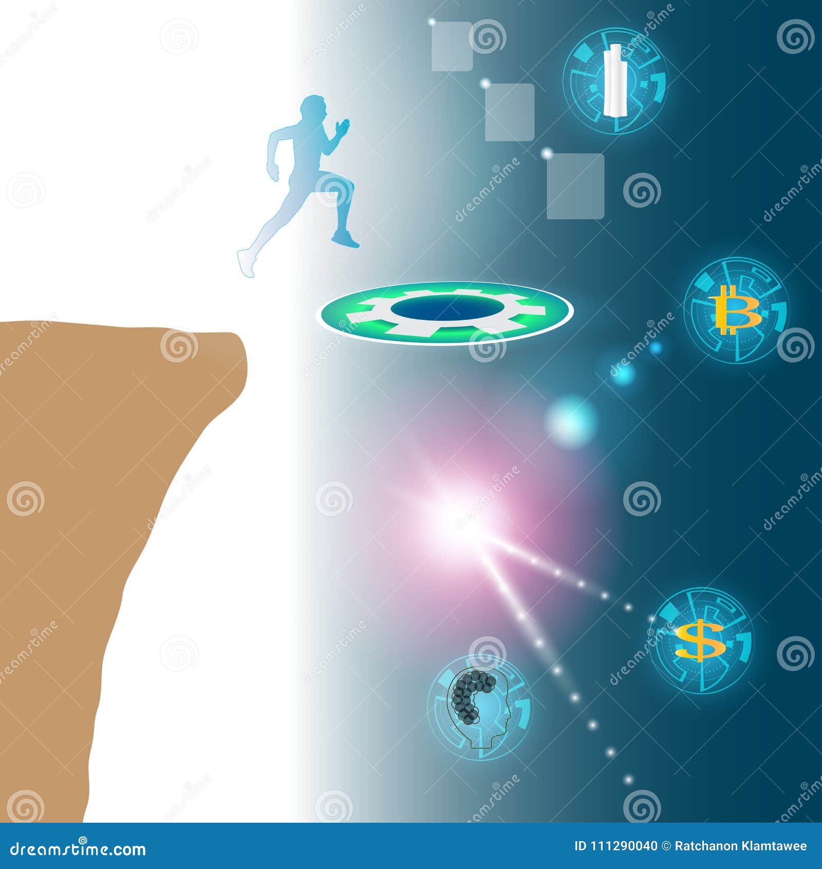 Man Jumping Form Mountain To Icon Technology Stock Vector ...