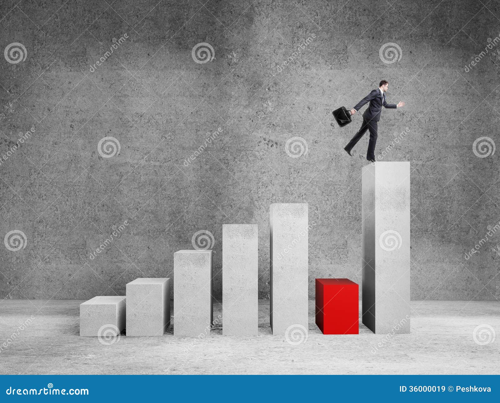 Man Jumping On Graph In Front Of The Moon. Businessman Jumps To Higher ...