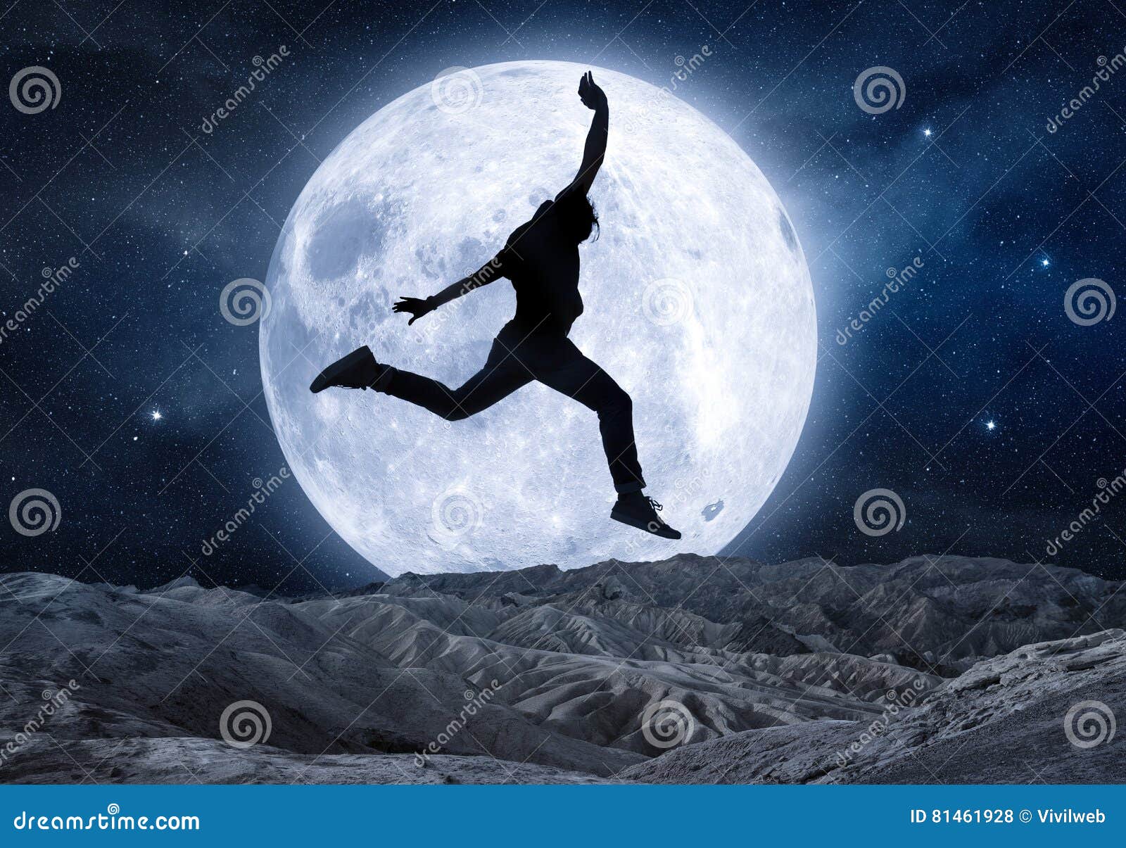 Man Jumping in the Moonlight Stock Photo - Image of full, night: 81461928