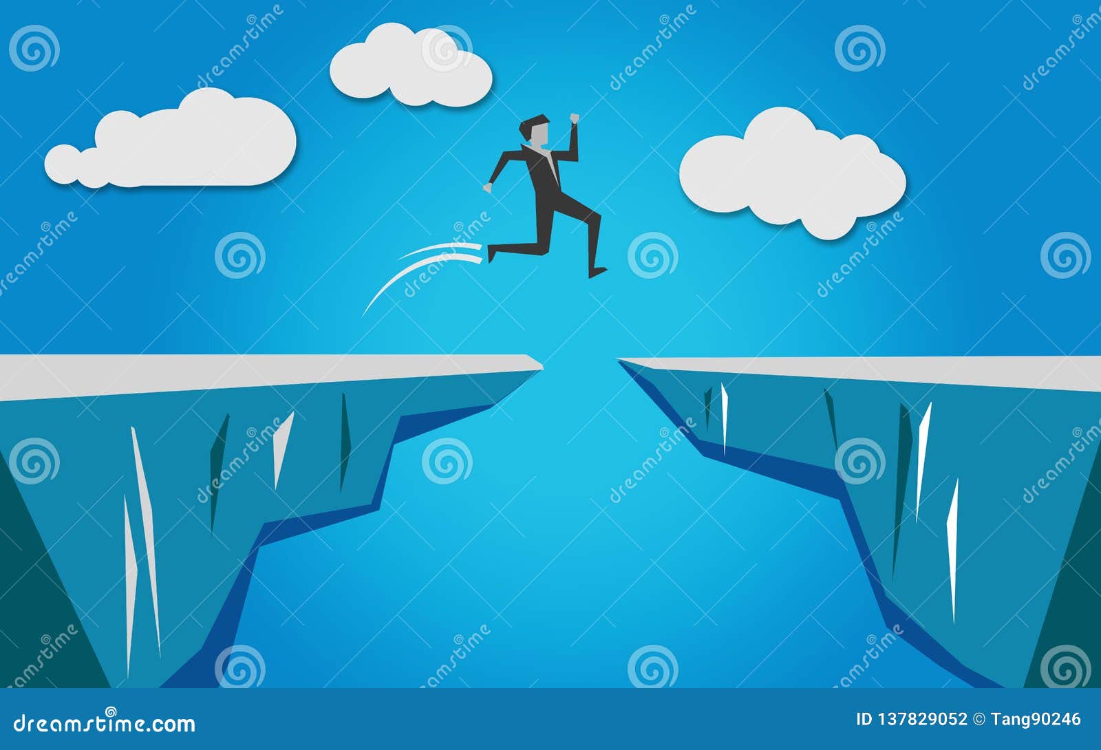 Man jumping over an abyss stock illustration. Illustration of challenge ...