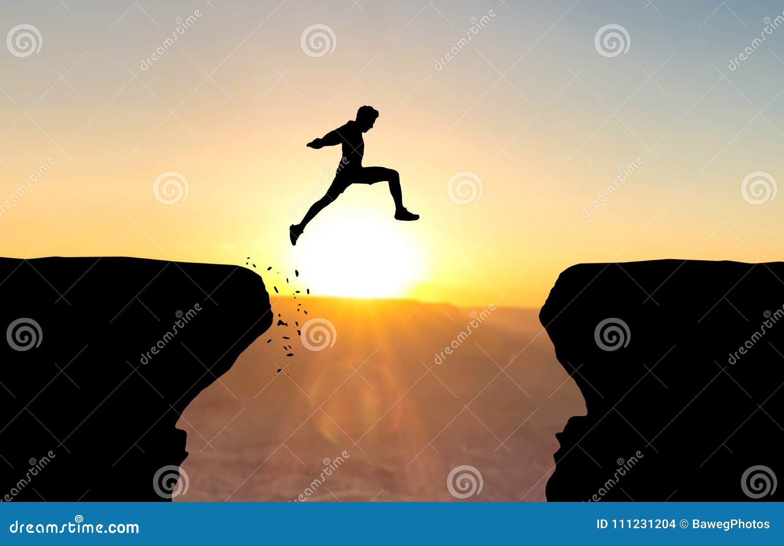 Man jumping over abyss. stock photo. Image of rock, beam - 111231204