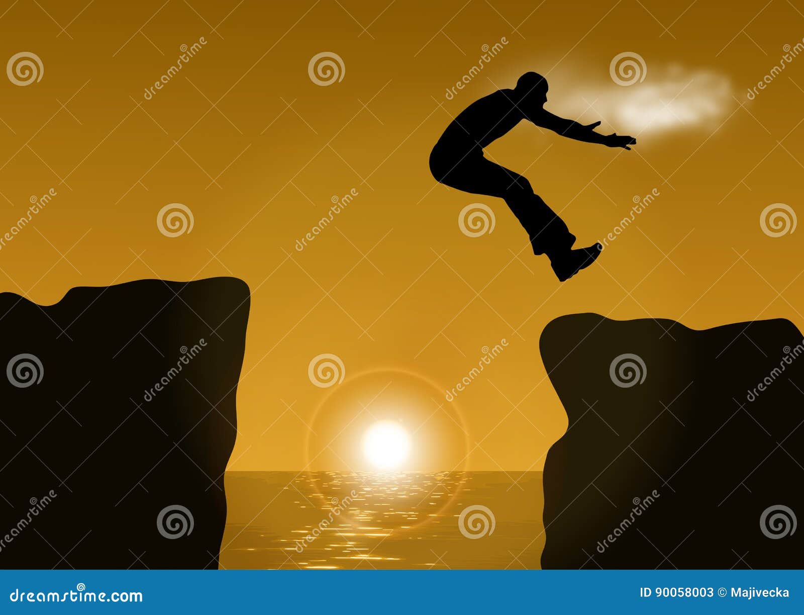 Man jumping over cliff stock illustration. Illustration of freedom ...