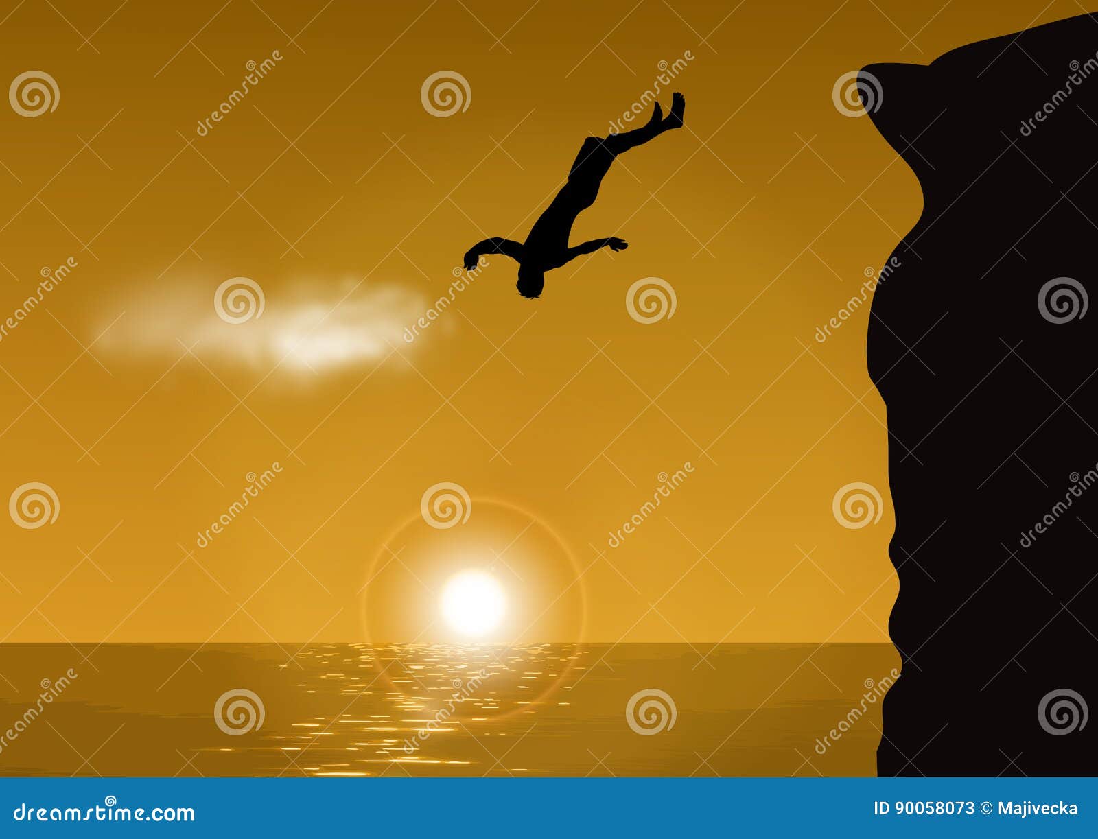 Man jumping over cliff stock illustration. Illustration of summer ...