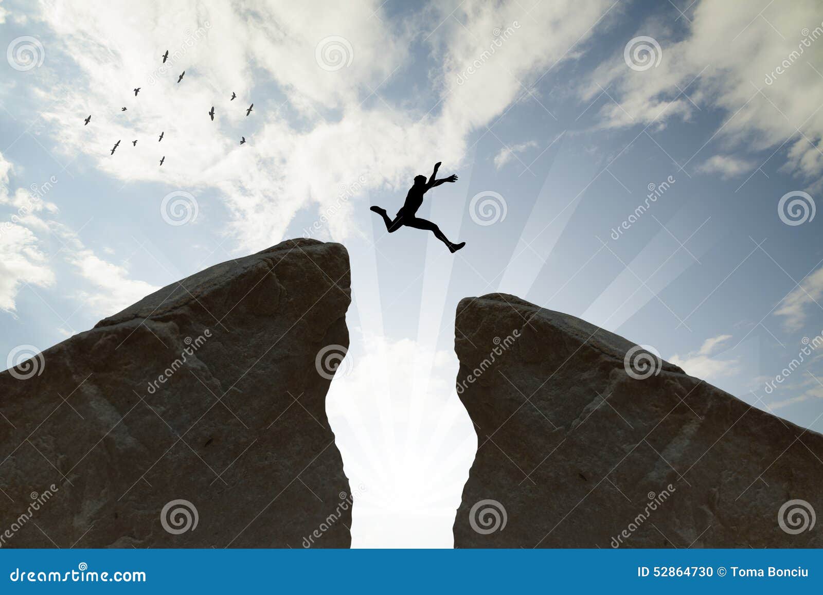 Man jumping over rocks stock photo. Image of eyes, happiness - 52864730