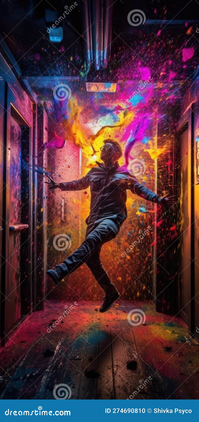A Man Jumping into a Paint Splat Trippy Colorful Generative AI Stock ...