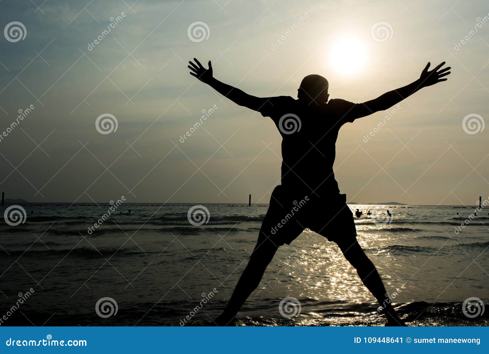 A man jumping at the sea. stock image. Image of healthy - 109448641