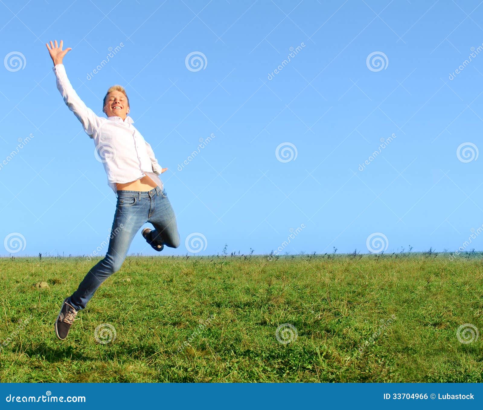 Man Jumping on Summer Field Stock Photo - Image of jumping, nature ...