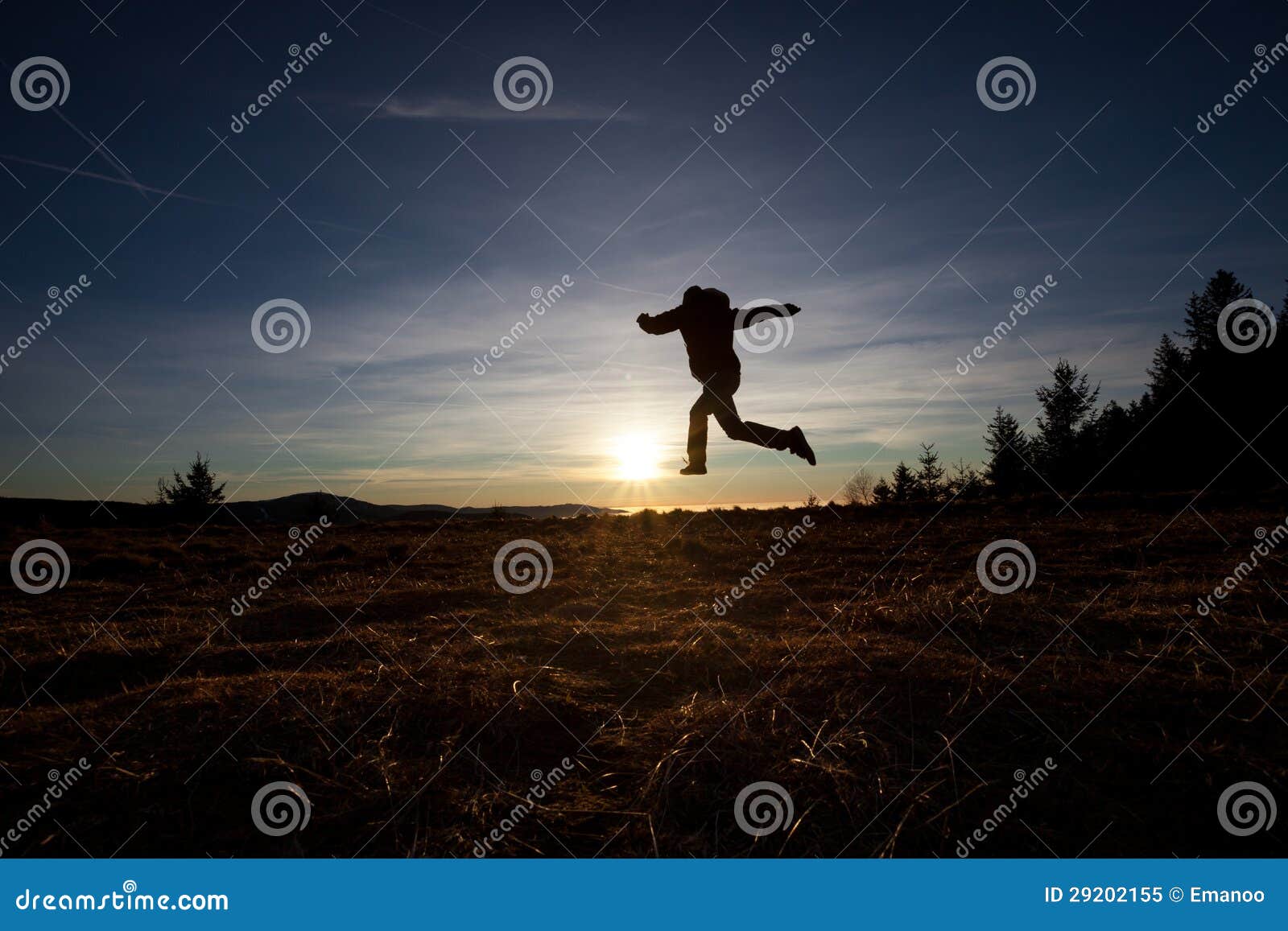 Man Jumping in Sunset on Mountain Stock Image - Image of happy, dawn ...