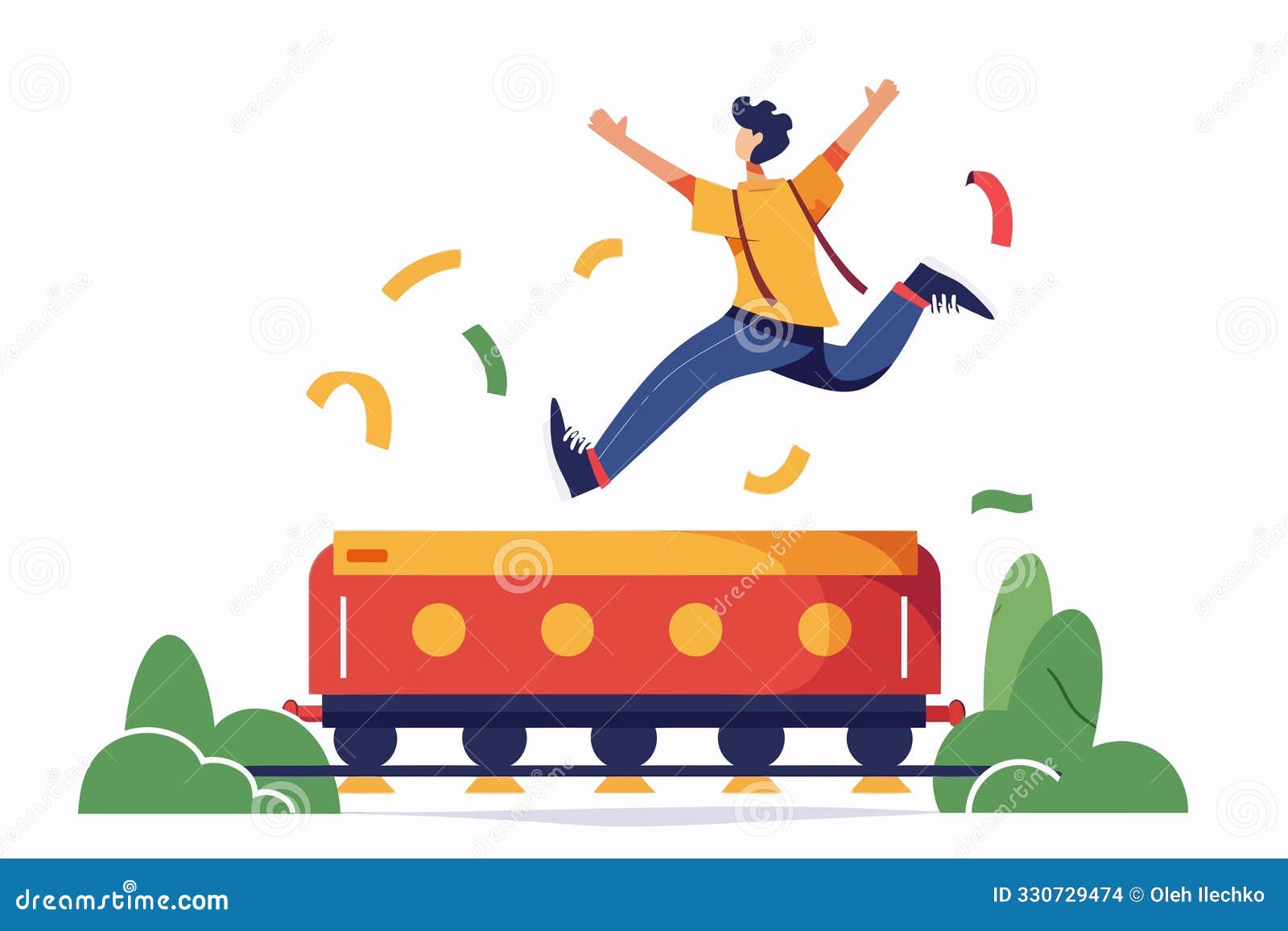 Jump On The Bandwagon Concept. Male Character Follower Chasing And ...